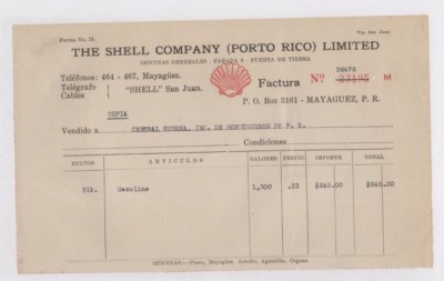 VTG COMMERCIAL INVOICE / THE SHELL CO. PORTO RICO / PUERTO RICO 1940's ...