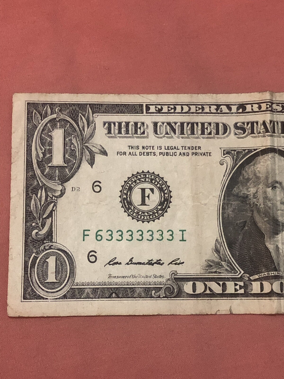 RARE Fancy serial number dollar bill. Super 3! F 63333333 I. | eBay