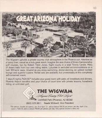 The Wigwam Arizona Country Club Resort Print Ad 1980 Vintage Travel | eBay