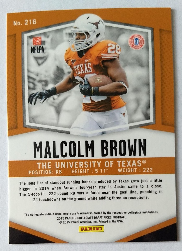MALCOLM BROWN, 2015 PRIZM COLLEGIATE DRAFT PICKS ROOKIE CARD #216, LONGHORNS | eBay