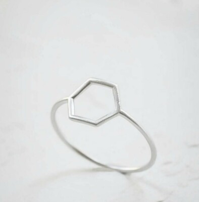 14k Solid Gold Hollow Open Hexagon Ring Handmade Delicate Dainty ...