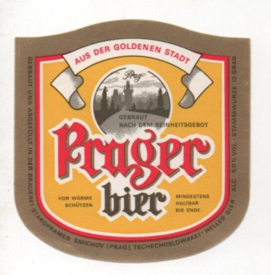 Czech Republic - Vintage Beer Label - Staropramen, Prague - Prager Bier ...