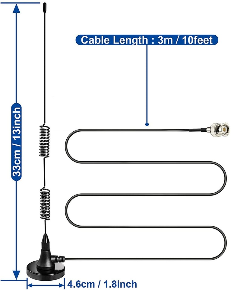 Scanner Radio Antenna Magnetic Base BNC Male VHF UHF Ham Two Way Radio ...