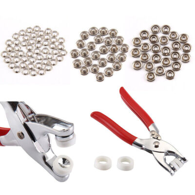 100/200pc Prong Pliers Ring Press Studs Snap Popper Fasteners 9.5mm DIY ...