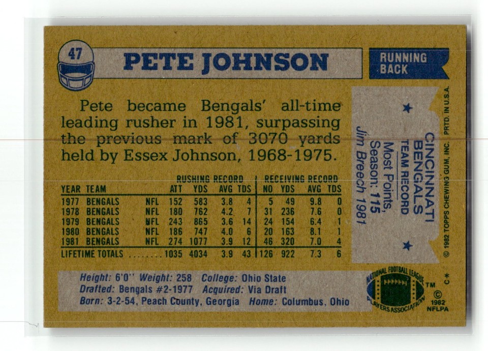 1982 Topps - Pete Johnson #47 Bengals Football | eBay