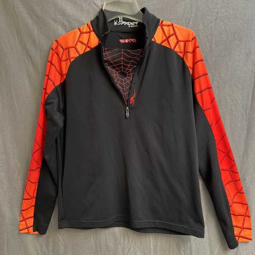 Spyder Pullover Adult Medium Black Orange Spider Web Insert 1/4 Zip ...