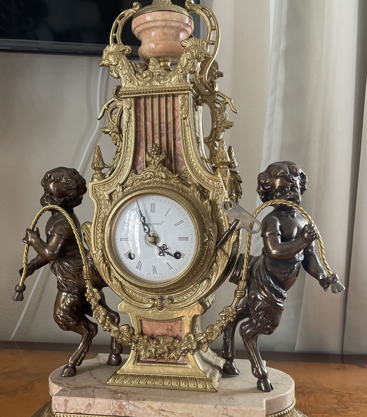 3p Brevettato Italian 1970s VINTAGE Beige MarBle Ormolu ManTLe Clock ...
