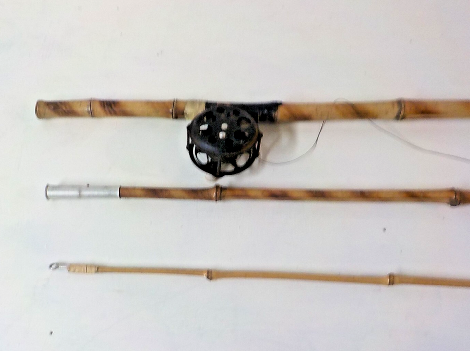 Vintage.Bamboo Cane Fishing Rod 3 Piece 12 FT. Long With Antique Fly ...