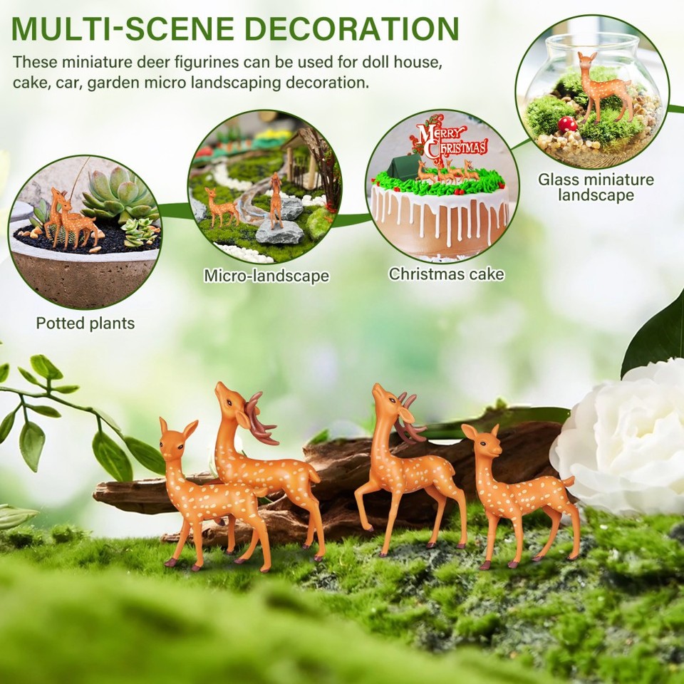 4 Pcs PVC Mini Deer Figurines Tiny Animal Statues for Micro Landscape ...