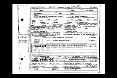President Lyndon Johnson DEATH CERTIFICATE, 36th President,LBJ, Died ...