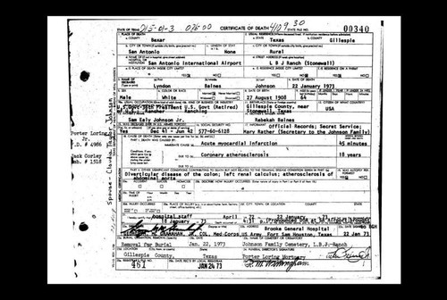 President Lyndon Johnson DEATH CERTIFICATE, 36th President,LBJ, Died ...