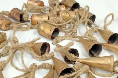 20 Triangular Rustic gold Tin Cow Bells bulk 3" vintage style Christmas ...