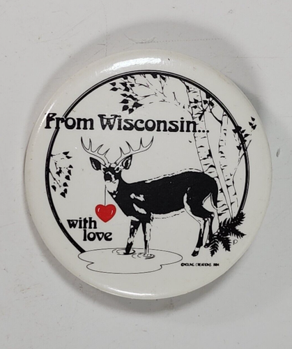 Vintage From Wisconsin With Love Deer Wildlife Scene Pin 1.75" | eBay