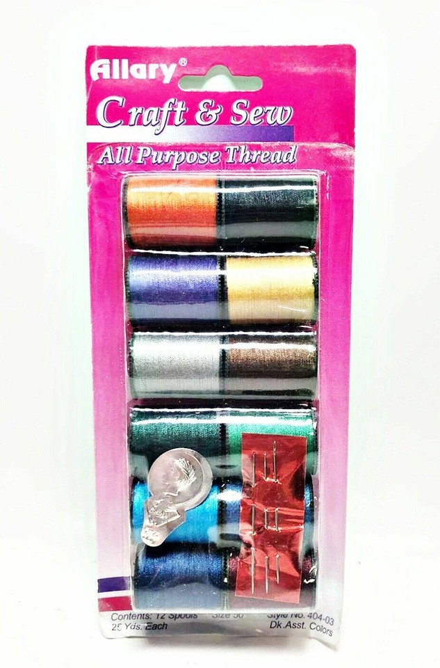 Allary Craft & Sew 12 Spools All Purpose Thread, Dk Asstd Colors (Lot ...