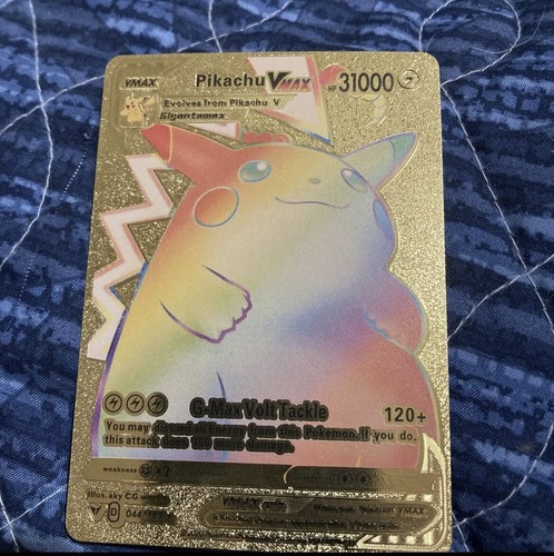 Pikachu V Max Full Art Gold Fan Art Holo Pokemon Card No 044/185 NM ...