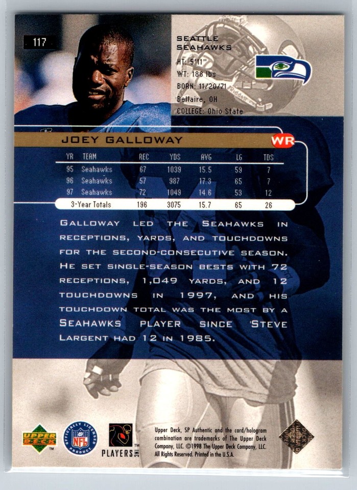1998 Upper Deck SP Authentic Joey Galloway Seattle Seahawks #117 | eBay