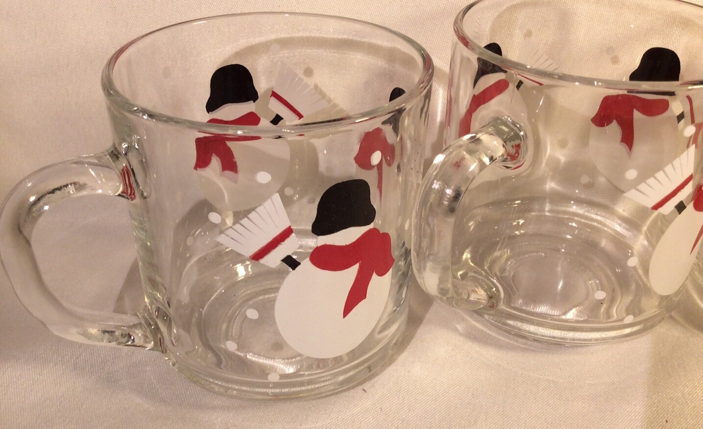 Snowman Mugs Snowmen Luminarc Glass 4 Set Winter Holiday Cups | eBay