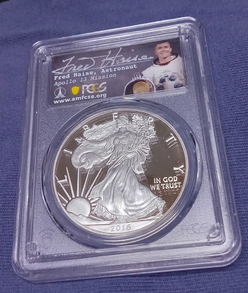 2016w .999 silver eagle Proof 70 pr70dcam Lettered Astronaut Fred Haise ...