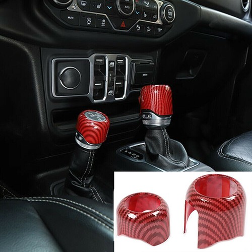 Red Carbon Fiber Gear Shift Knob Trim for Jeep Wrangler JL JT 2018 ...