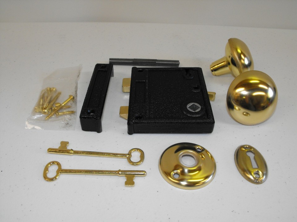 Antique Style Rim Latch Door Lock Set Skeleton Key Interior Steel ...