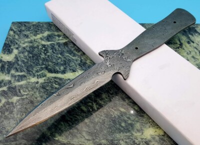 Knife Blade Blank Fixed Damascus Steel Spear Point Double Edge Dagger ...