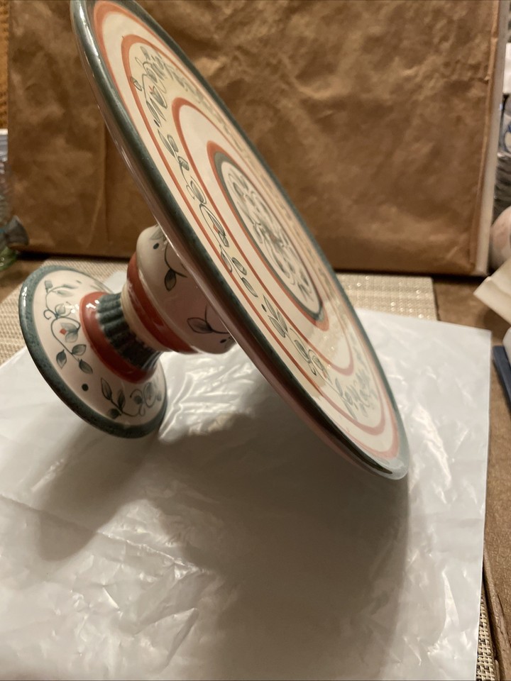 NEW Pfaltzgraff FRENCH QUARTER Pedestal Cake Stand Plate- Green Tan 12 ...