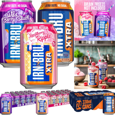 IRN-BRU Extra Taste No Sugar- Wild Berry Slush,Raspberry Ripple Soft ...
