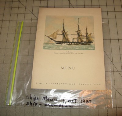 SS CHAMPLAIN French Cruise Line (Oct 1, 1937) MENU in VG Condition | eBay