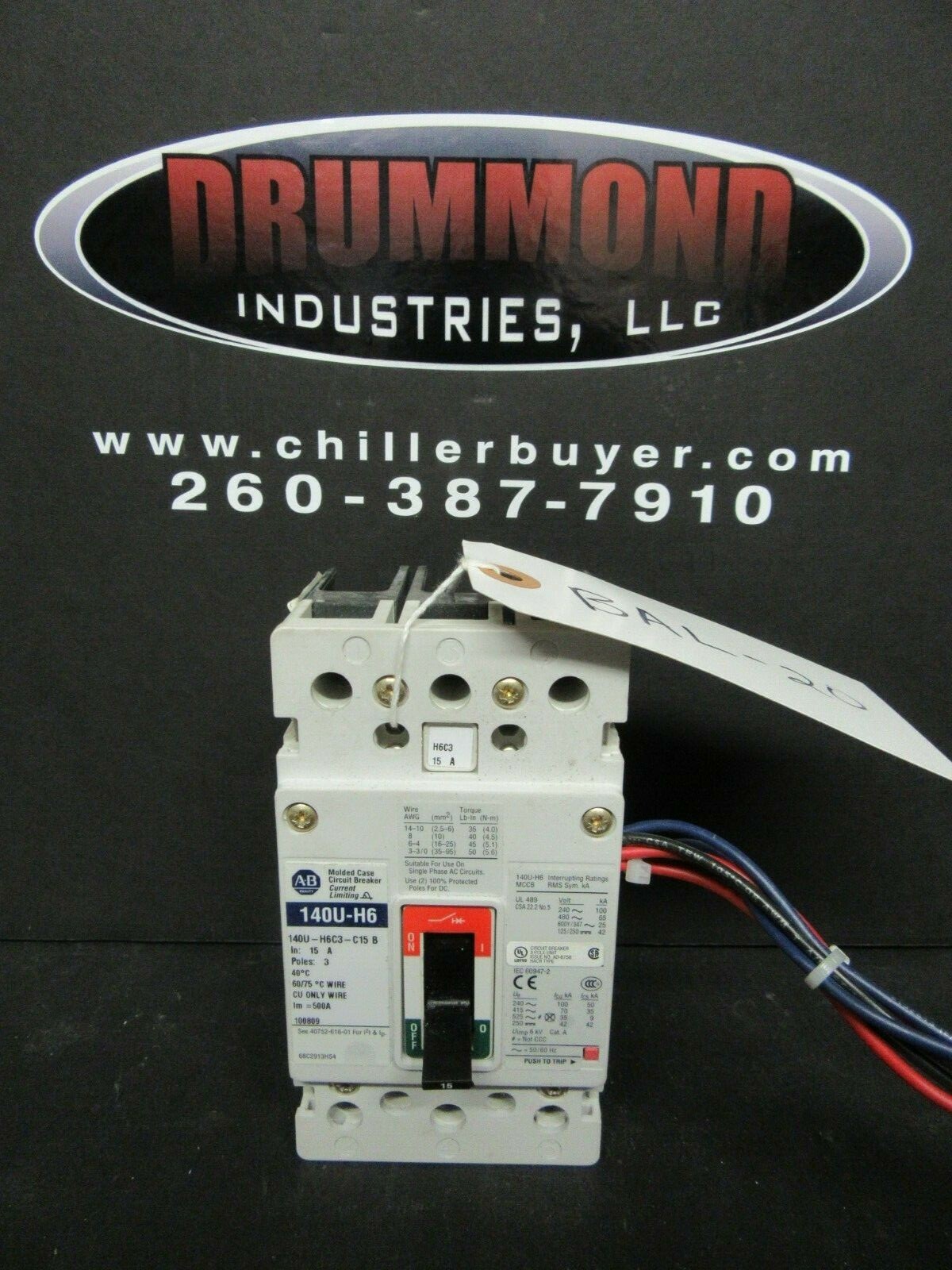 15 AMP ALLEN BRADLEY BREAKER 140U-H6C3-C15 3 POLE 480 VAC **WARRANTY ...