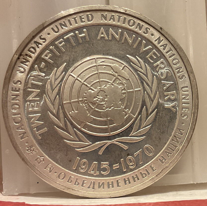 United Nations UNC 1970 25TH Anniversary STERLING SILVER Medal 26 GRAMS ...