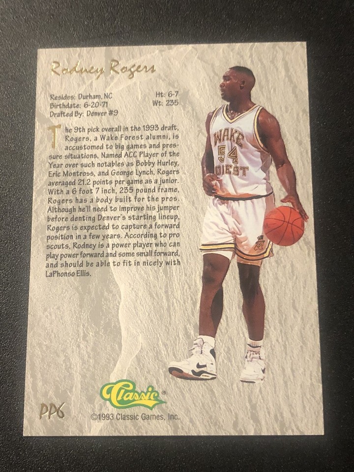1993 Classic Four Sport Collection Power Pick Bonus Rodney Rogers ...