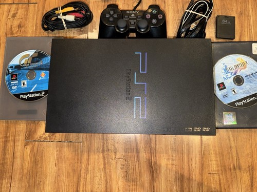Sony PlayStation 2 Console Black W/CONTROLLER CABLES AND 2 GAMES PS2 ...