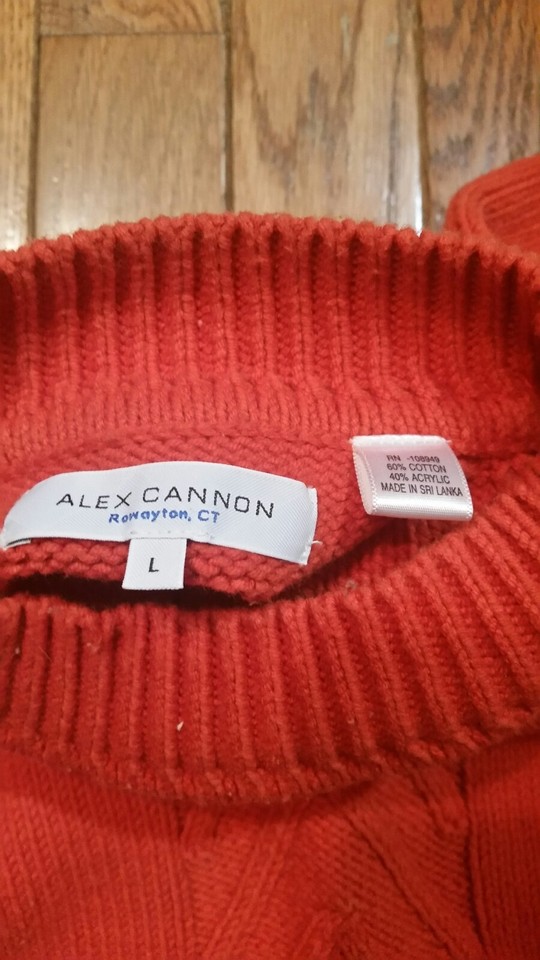 Alex Cannon Mens Orange Knit Long Sleeve Pattern ski snow Sweater Large ...