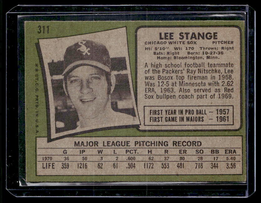 1971 Topps #311 Lee Stange Chicago White Sox EX+ Baseball Card *A373 | eBay