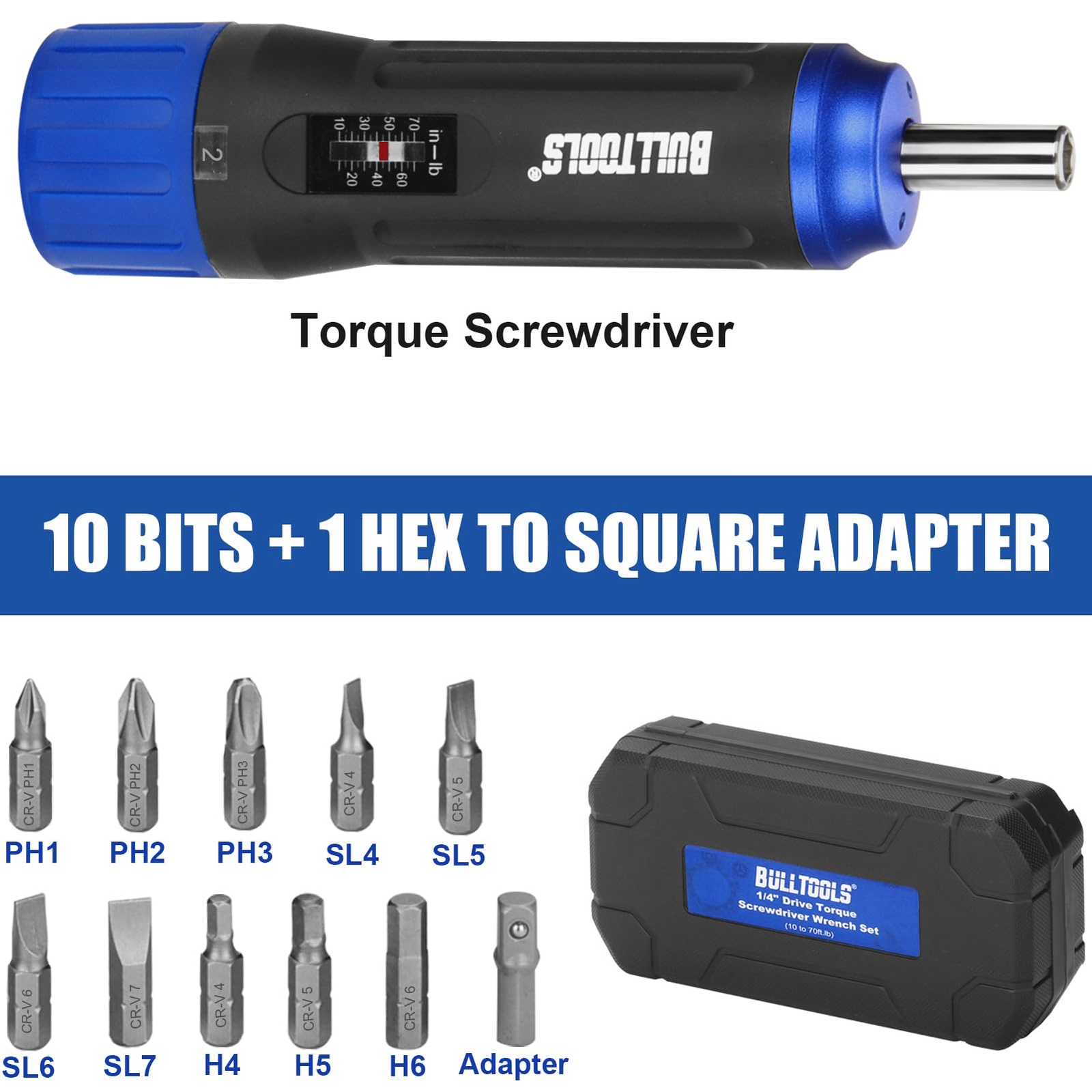 BULLTOOLS Torque Screwdriver Wrench Set, 10 to 70 Inch Pounds Torque ...