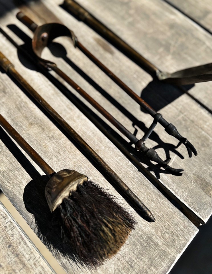 Vintage Petite Four Piece Copper Fireplace Tool Set & Matching Stand | eBay