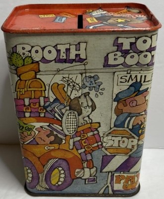 Vintage HALLMARK COLLECTIBLE COIN BANK TIN Can Piggy Bank Toll Booth | eBay