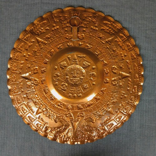 Hammered Solid Copper Aztec Mayan Calendar Wall Hanging Art w Intricate ...