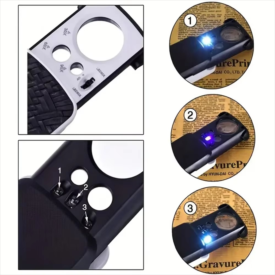 30/60/90X Jewelry Magnifier Eye Pocket Magnifying Glass LED Light Lens ...