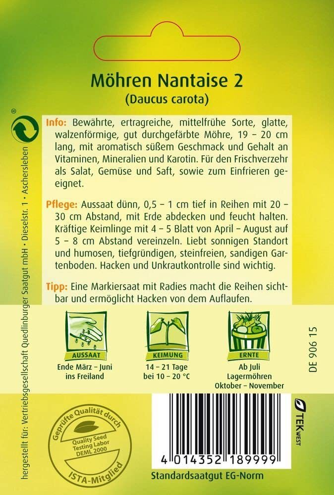 Möhrensamen Möhren Karotten Nantaise 2 Gemüse Samen Saatgut ...