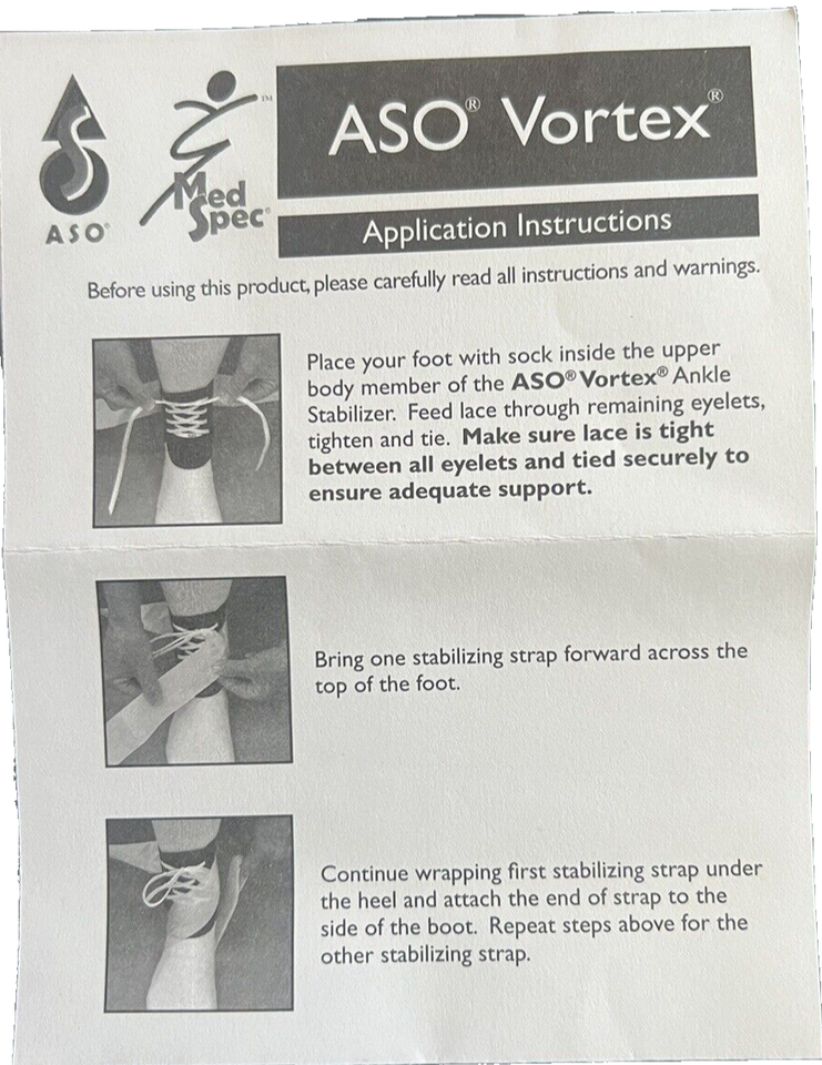 New Med Spec ASO Vortex Ankle Stabilizer Black Size Small Fast Shipping ...