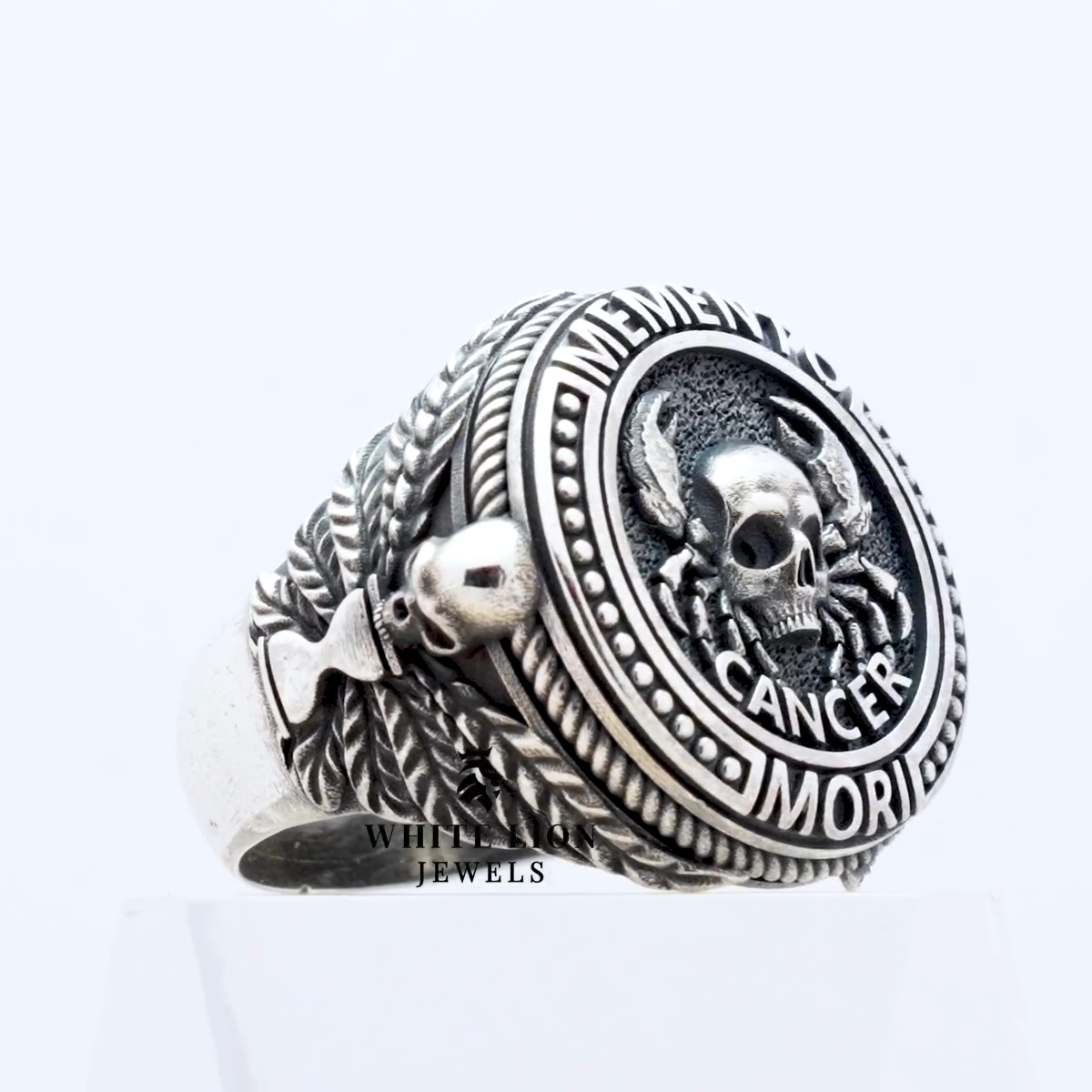 Memento Mori Gothic Skull Biker Zodiac Cancer Sign 925 Silver Predatory ...