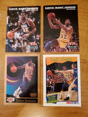 Magic Johnson Lot Of 4 Cards, '92 Skybox USA, '90 Skybox + '91 NBA ...