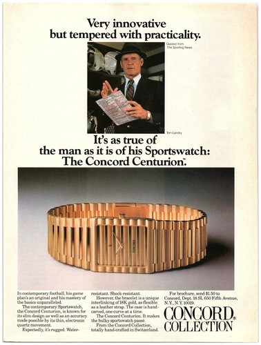 1983 Tom Landry Concord Centurion Vintage Print Ad, Watch Collection ...
