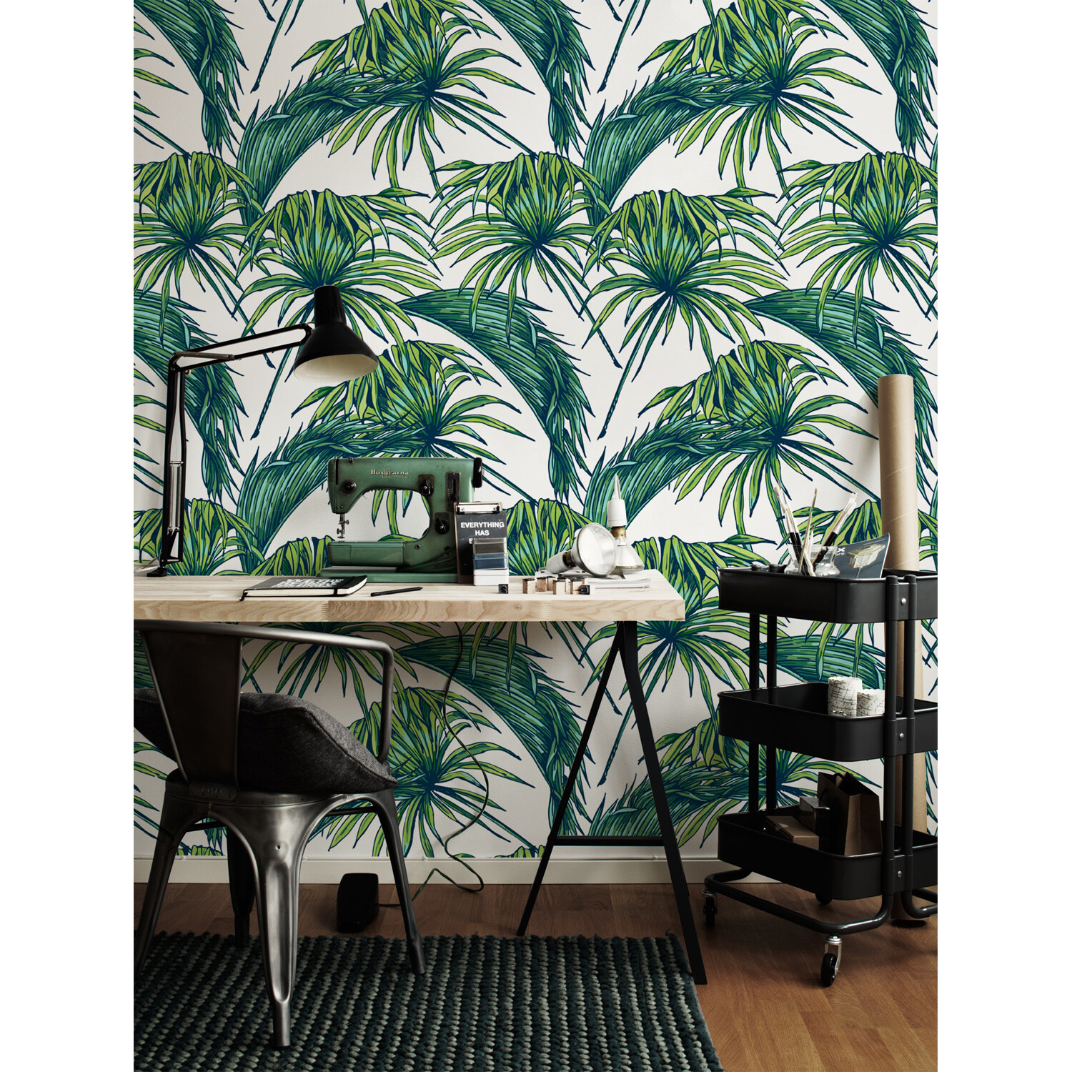 Tropic Palm Leaf Leaf Mural Green Leaves Pattern Traditional Wall Mural ...