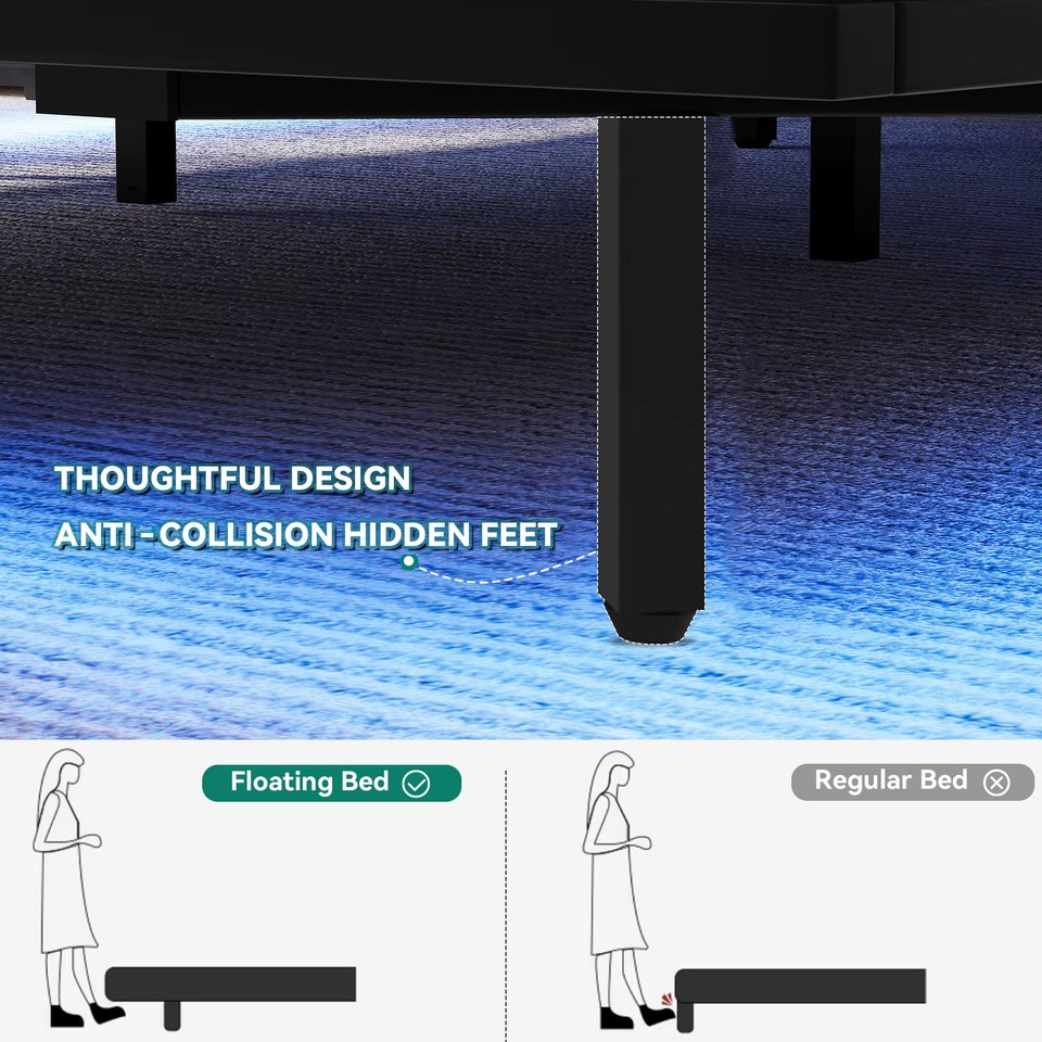 Super King LED Bed Frame RGB Lights, USB & UK Plug Charging. Modern Bed ...