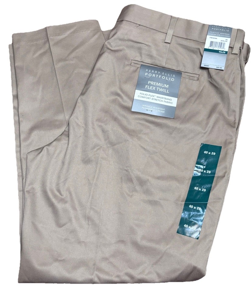 Lot 2 Perry Ellis Portfolio Pants 40x29 Premium Flex Twill Khaki Dress ...