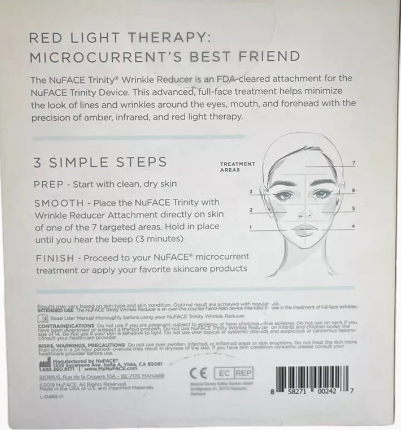 NuFACE Trinity Attachment Wrinkle Reducer Red Light Therapy Treatment w ...