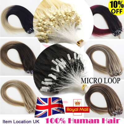 1G 14"-24" Double Drawn Micro Ring Bead Loop Link Tip Weft Human Hair ...