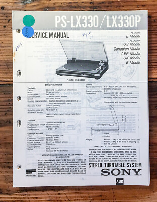 Sony PS-LX330 PS-LX330P Record Player / Turntable Service Manual ...
